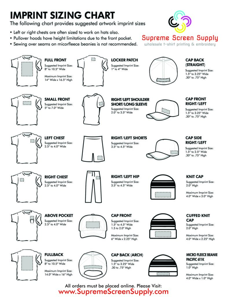 Imprint Size Chart - Supreme Screen Supply